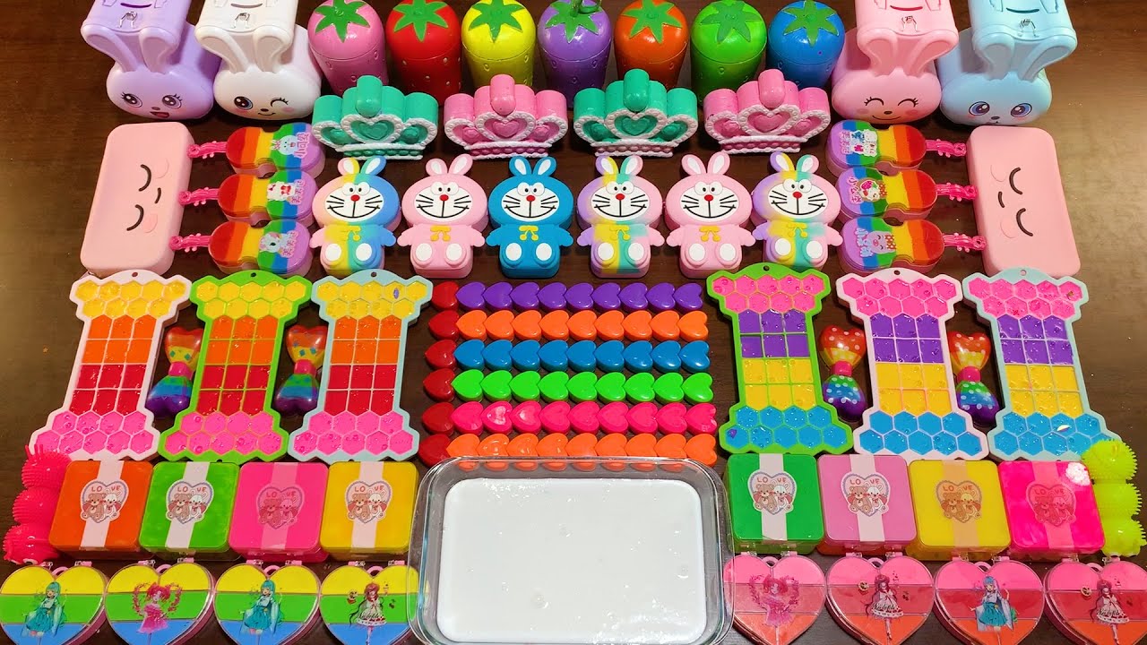 RABBIT slime !!!Mixing random into GLITTER slime!!!Satisfying Video ...