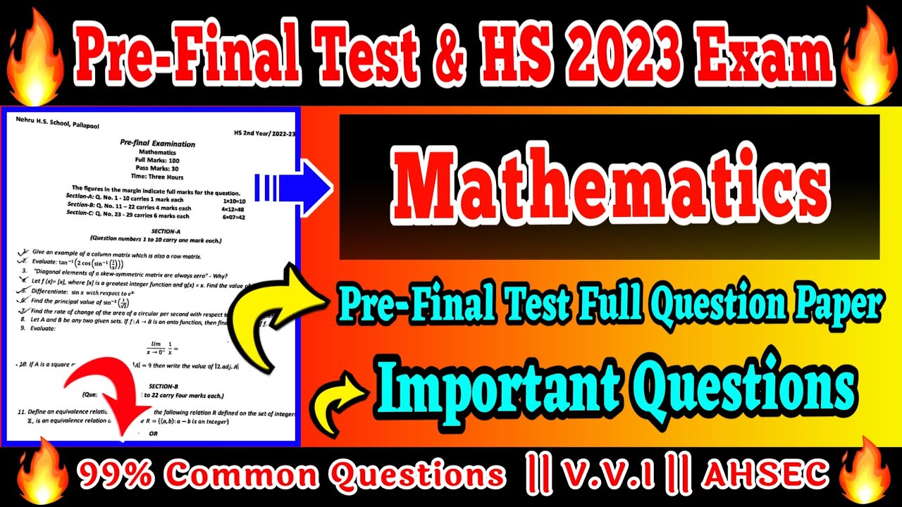 HS 2nd Year Pre-Final Test 2022 Mathematics Question Paper | Important ...