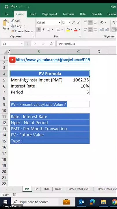 Pv Function In Excel How To Calculate Lone Valueexcelexcelformulas Excelfunctions Youtube