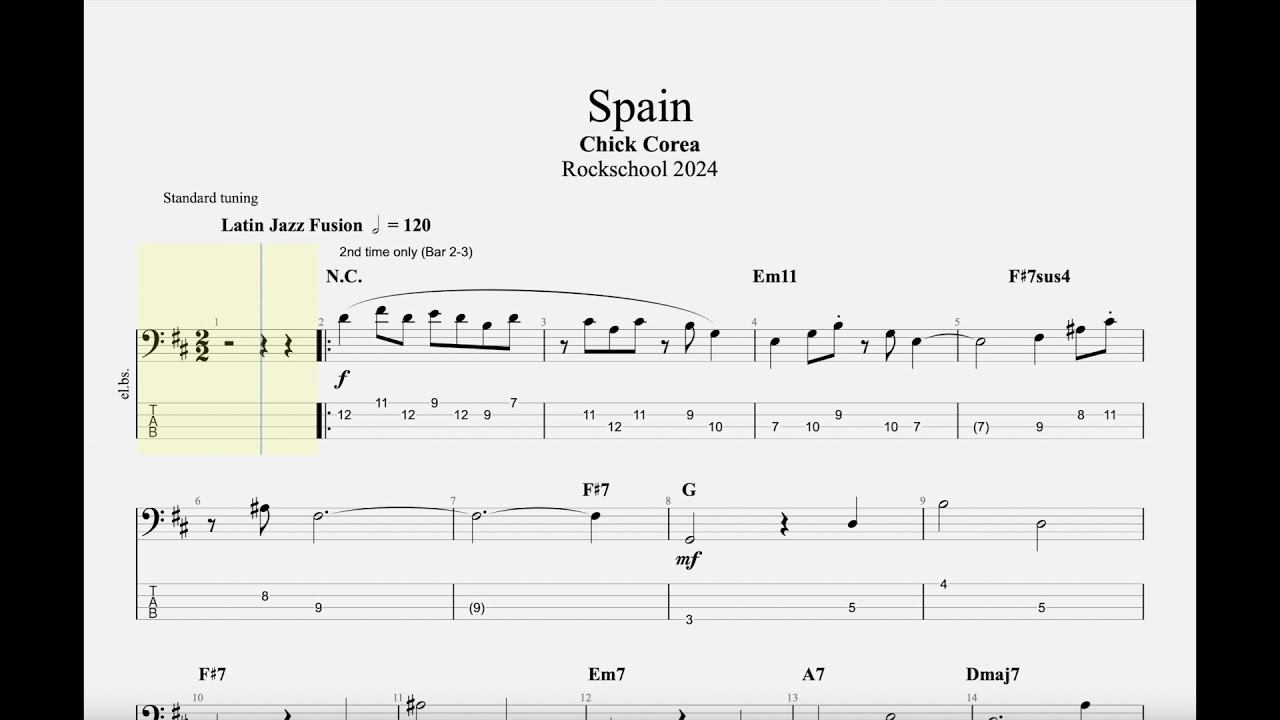 G8 Spain Bass Rockschool 2024 Grade 8 Tab - YouTube