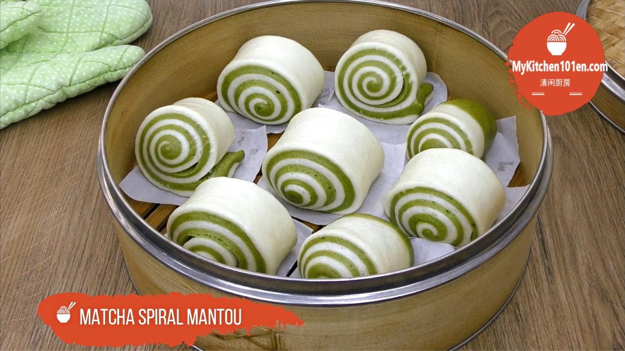 Matcha (Japanese Green Tea) Spiral Mantou | MyKitchen101en - YouTube