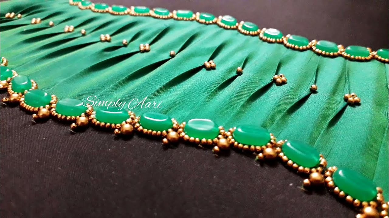 Aari Work Blouse 111 | Fabric Pleated Patch Work Blouse Step by Step ...