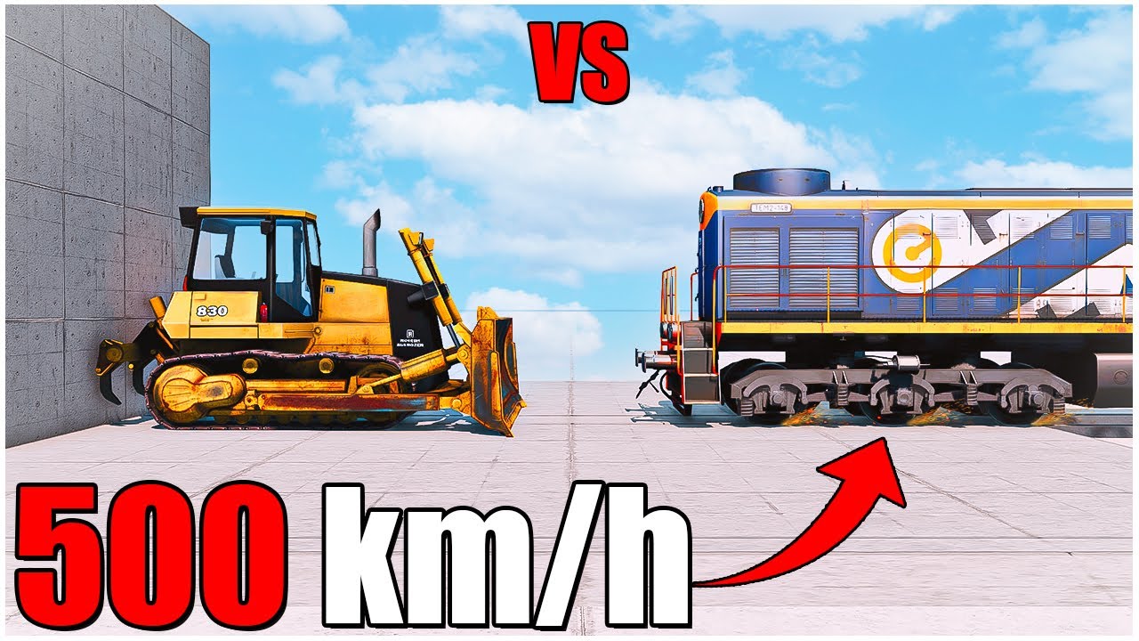 Beamng Drive | v0.32 | Trains VS Dozer ( 500 km/h ) | #cars crash test ...