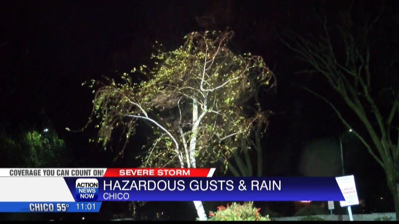 Heavy rain flooding parts of Chico, wind gusts around 50 mph - YouTube