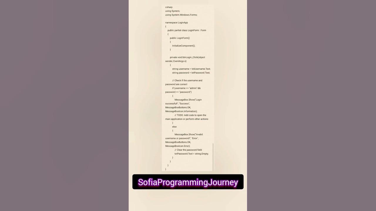 Login Form Code C Csharpprogramming Csharp Code Codetutorial Codelearning Programming