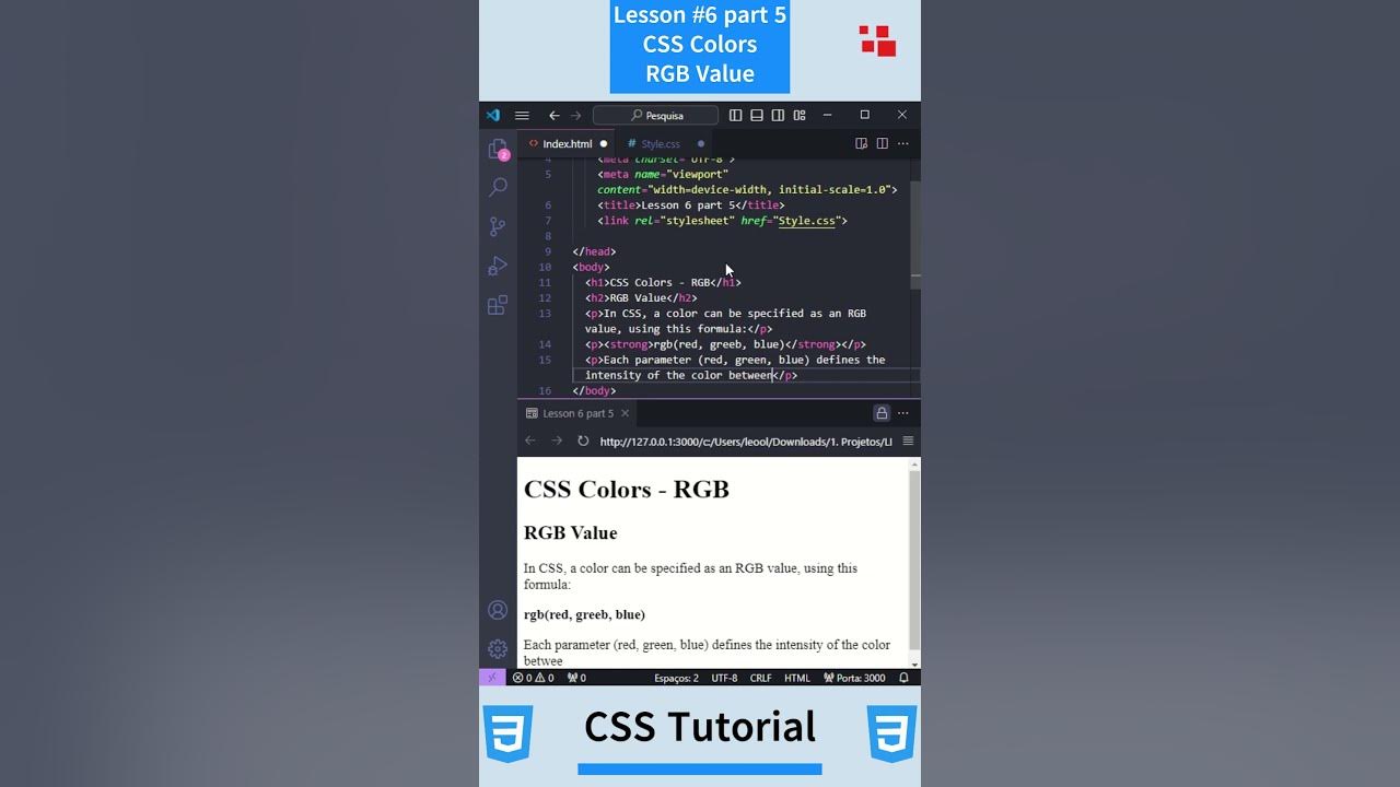 Css Tutorial Lesson 6 Part 5 Css Color Rgb Value Css Csstutorial Css3 Html Youtube 