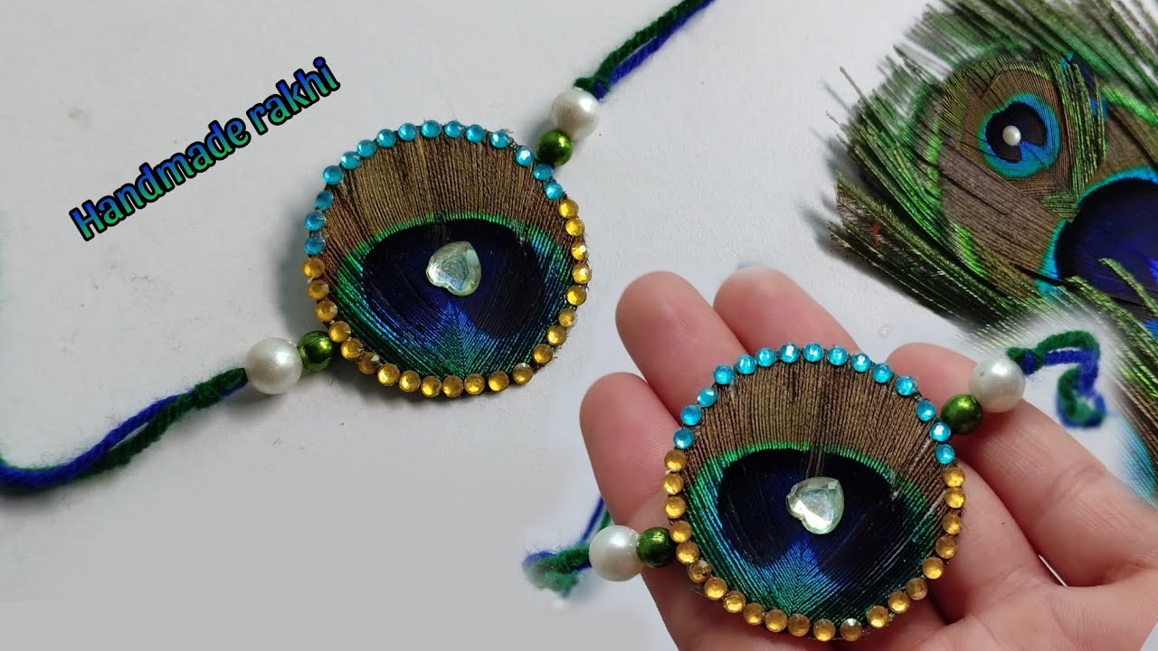 Handmade rakhi//Rakhi making at home//mor pankh rakhi - YouTube
