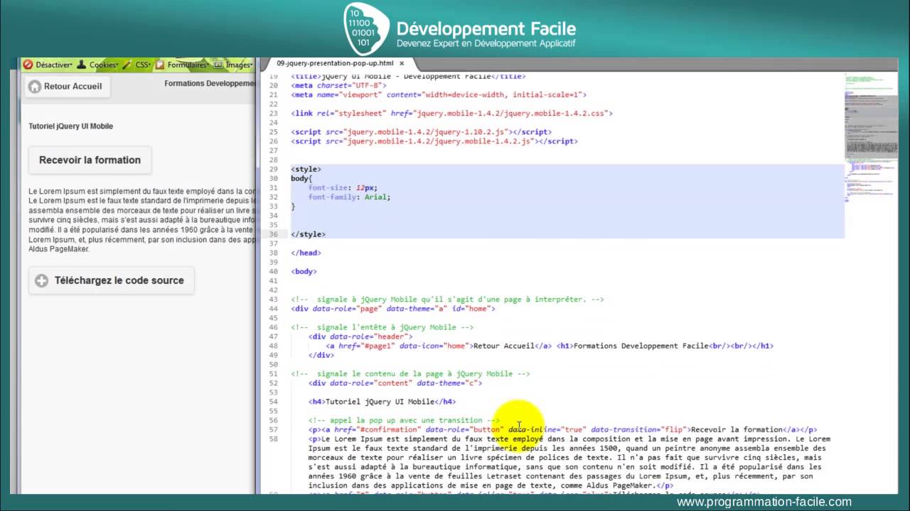 La technique pour créer une pop up avec le framework jquery mobile ...