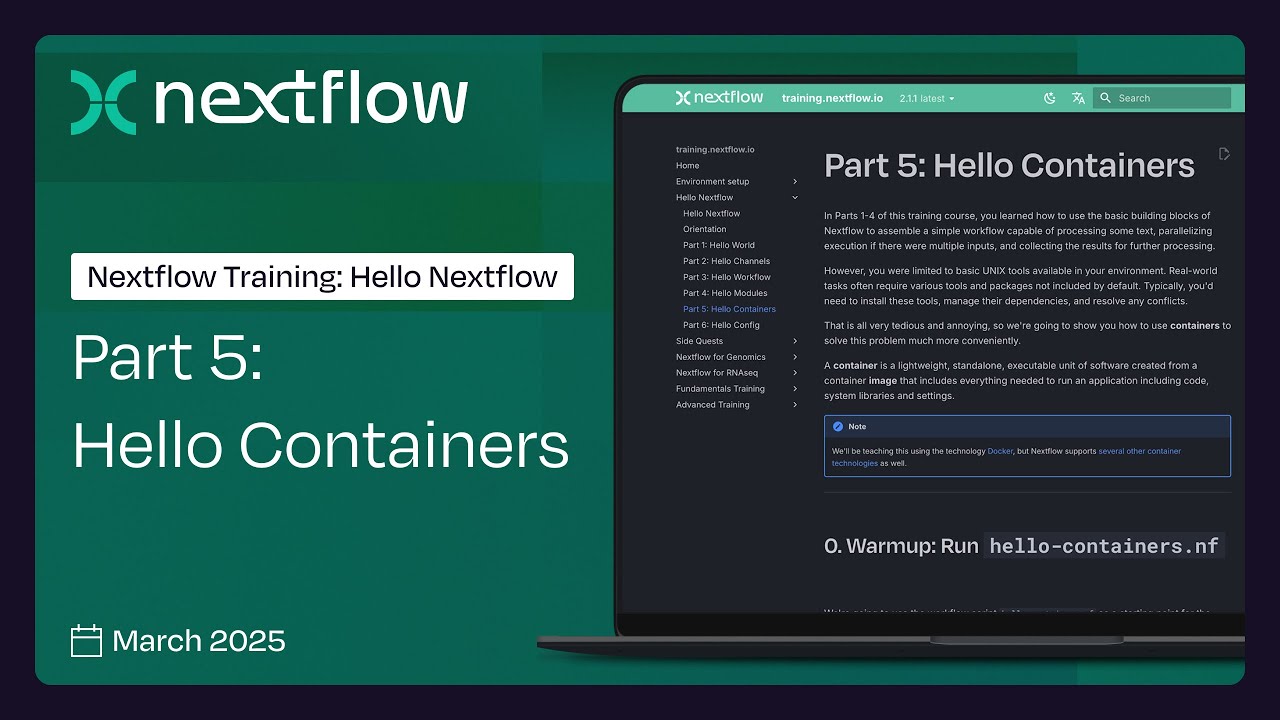 Hello Nextflow - Part 5: Hello Containers - YouTube