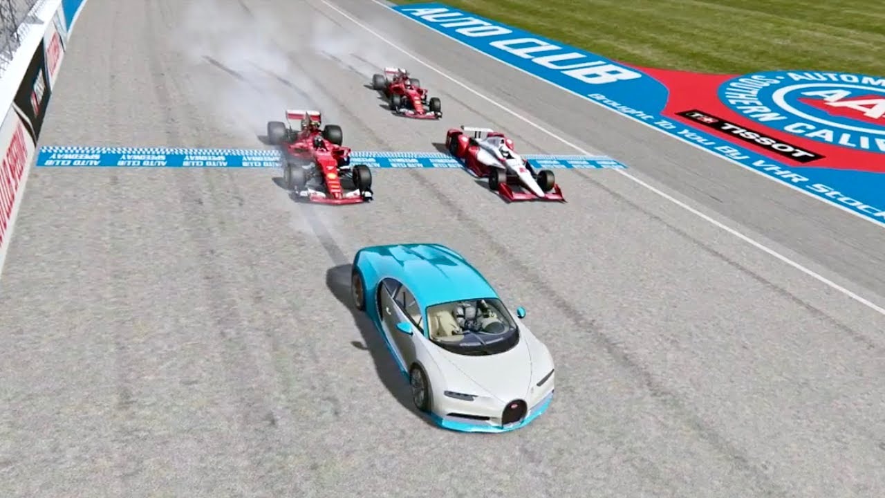 Bugatti Chiron vs Ferrari F1 2017 vs Indy Car - Oval Track - YouTube