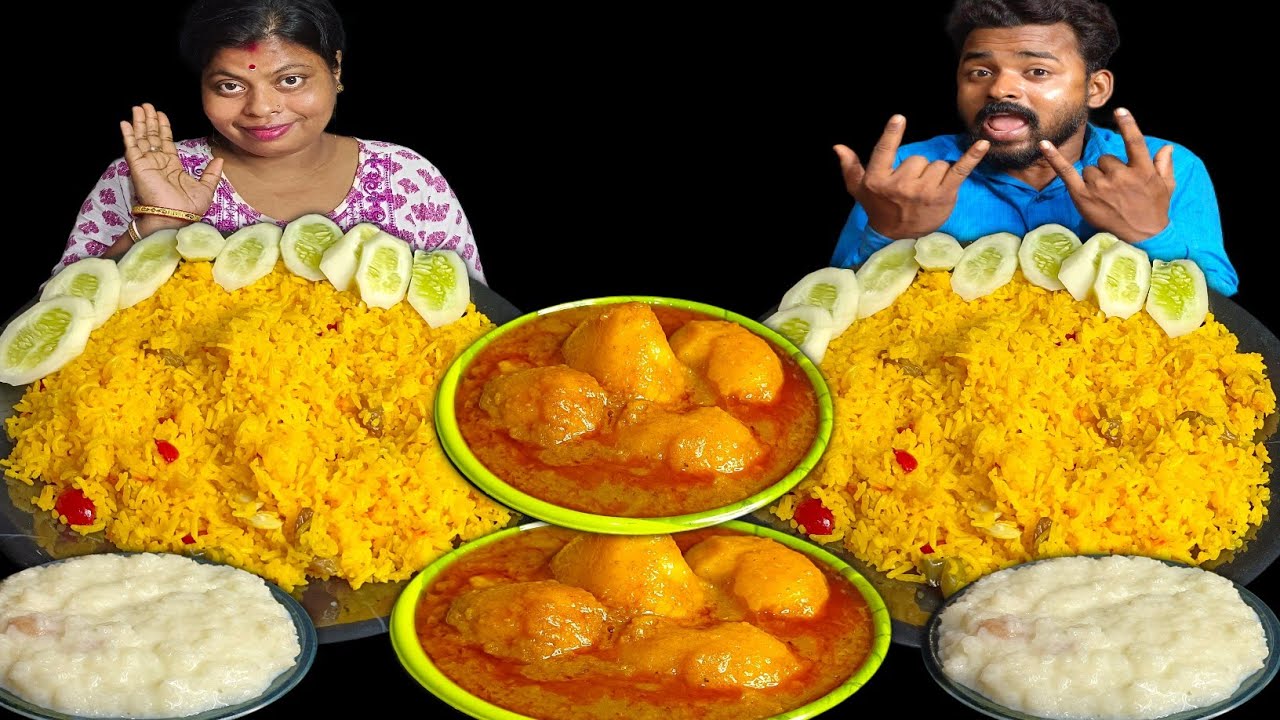 Cooking & eating , aloo dum , Zarda Sweet Rice , payes eating challenge ...