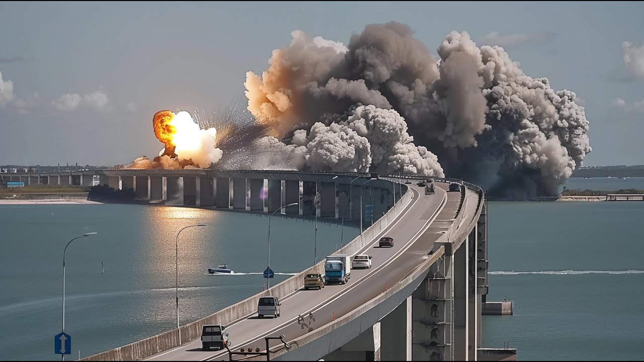 TERRIFYING MOMENT! Crimean Bridge completely destroyed by the impact of ...