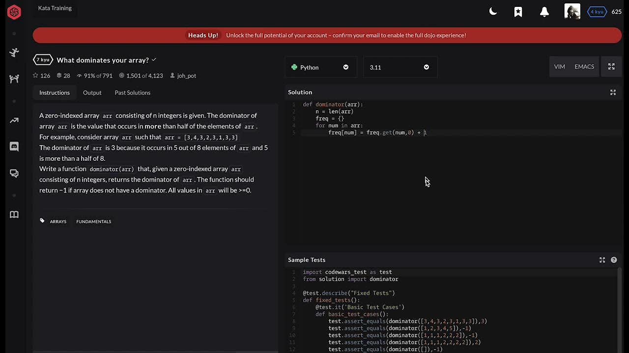How to solve What dominates your array? Codewars 7 kyu - YouTube