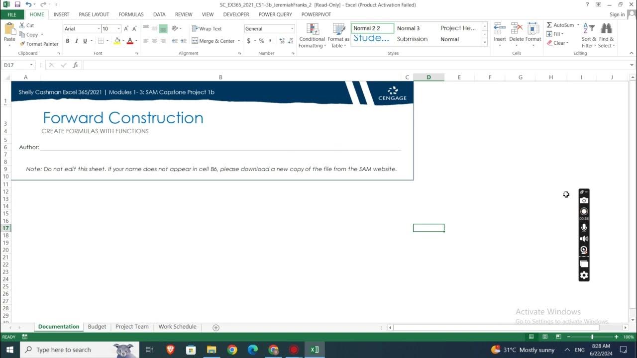 Shelly Cashman Excel 365/2021 | Modules 1-3 SAM Capstone Project 1b ...