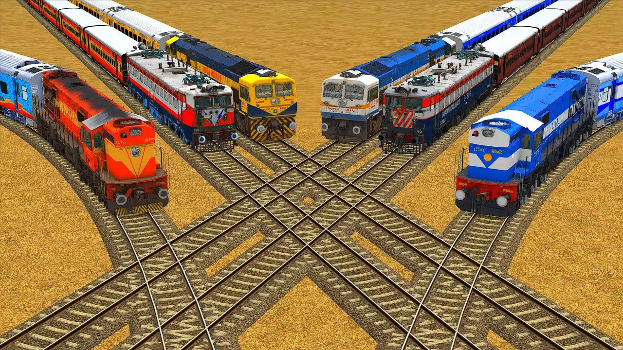 6 Different Trains Crossing On Risky Crisscrossed Sharp Bend Same Line ...