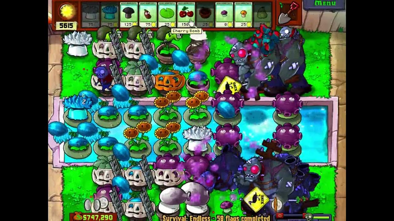 Plants vs. Zombies Survival Endless PE (Pool Endless) fire pea cobless strategy - YouTube