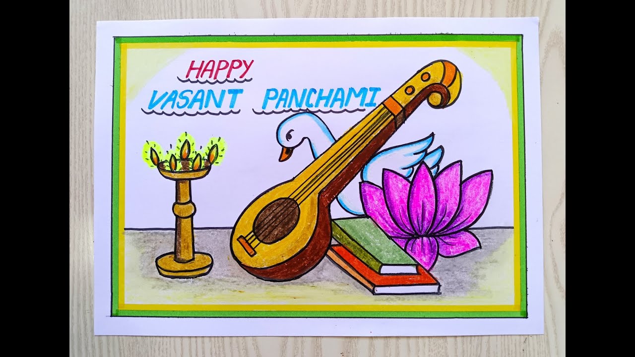 VASANT PANCHAMI DRAWING EASY/VASANT PANCHAMI POSTER DRAWING STEP BY ...