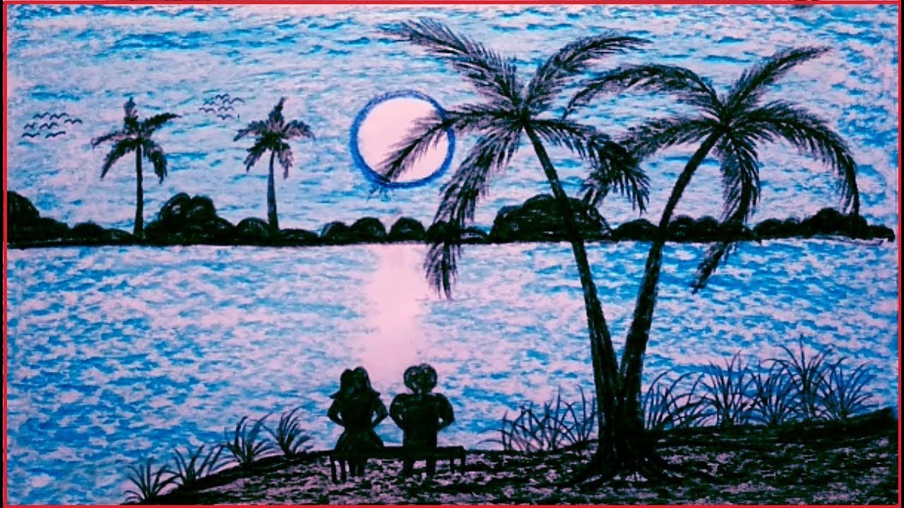 How to draw midnight village scenery. - YouTube