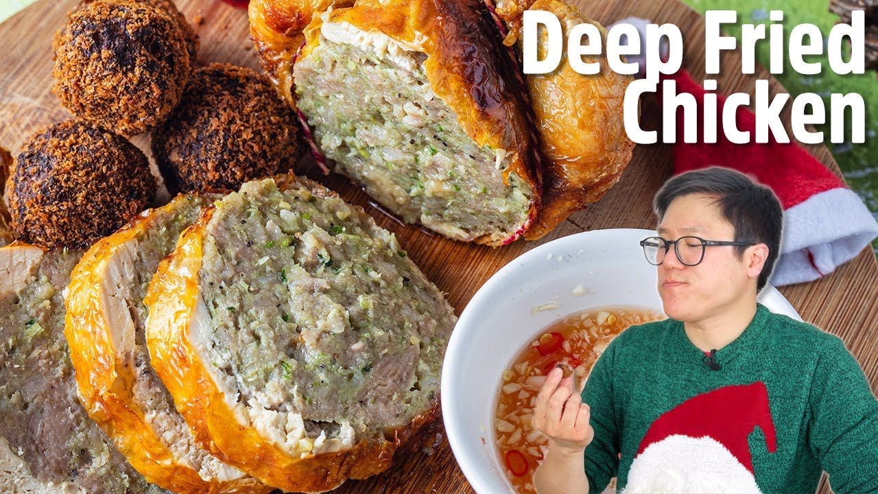 Deep Fried Stuffed Chicken with Lemongrass Sausage Stuffing - YouTube
