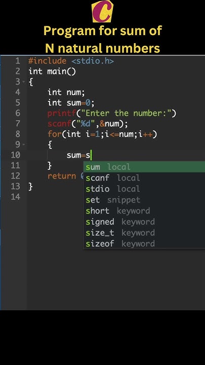 C Program for sum of N natural numbers | C Programming #shorts - YouTube