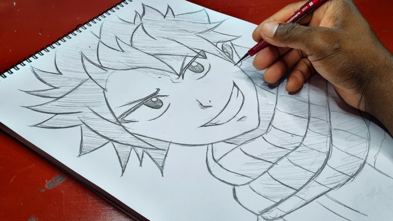 Step-by-step: How to draw Natsu Dragneel very easy tutorial - YouTube