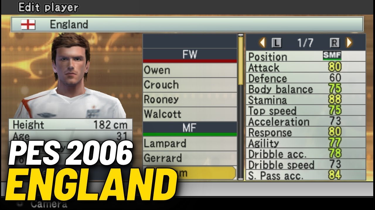 ENGLAND All National Team Players (Europe A) Pro Evolution Soccer • PES ...