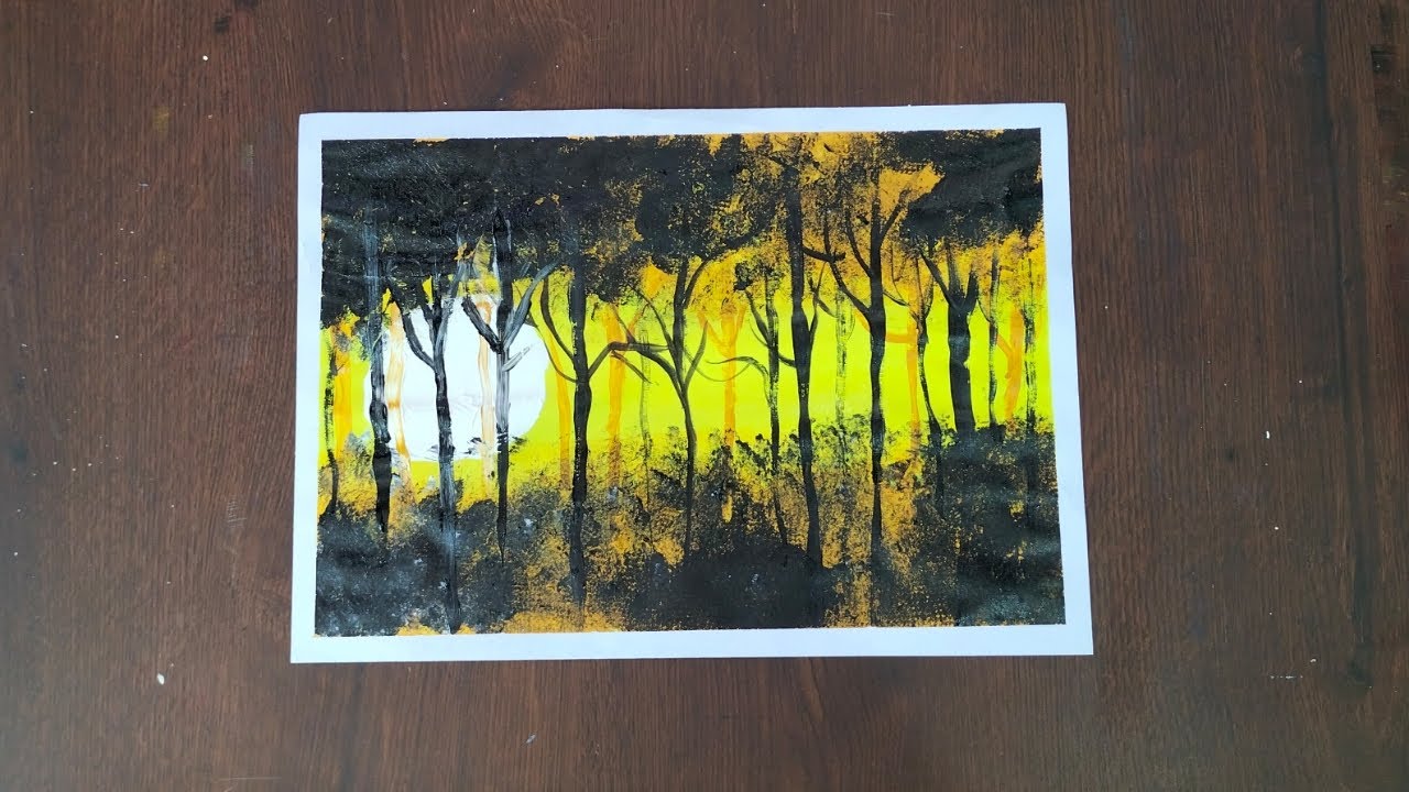 How to draw easy forest painting for beginners - YouTube