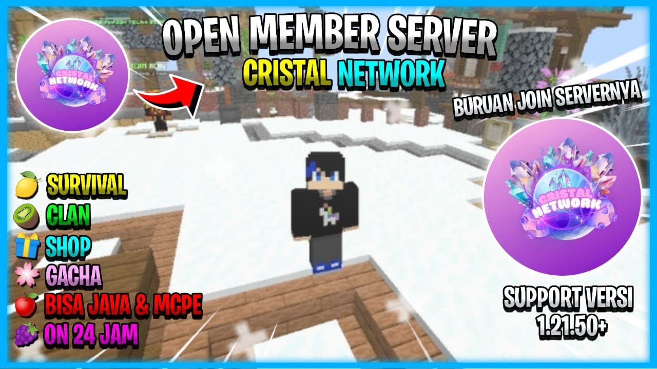 SERVER MINECRAFT SURVIVAL: CRISTAL NETWORK, FITURNYA LENGKAP, SUPPORT JAVA & MCPE - YouTube