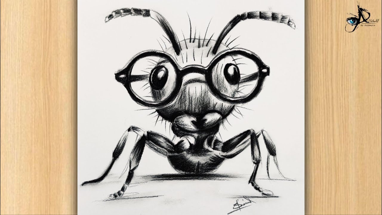 How to Draw a Cute Ant with Glasses | Easy Pencil Sketch Tutorial Cute ...