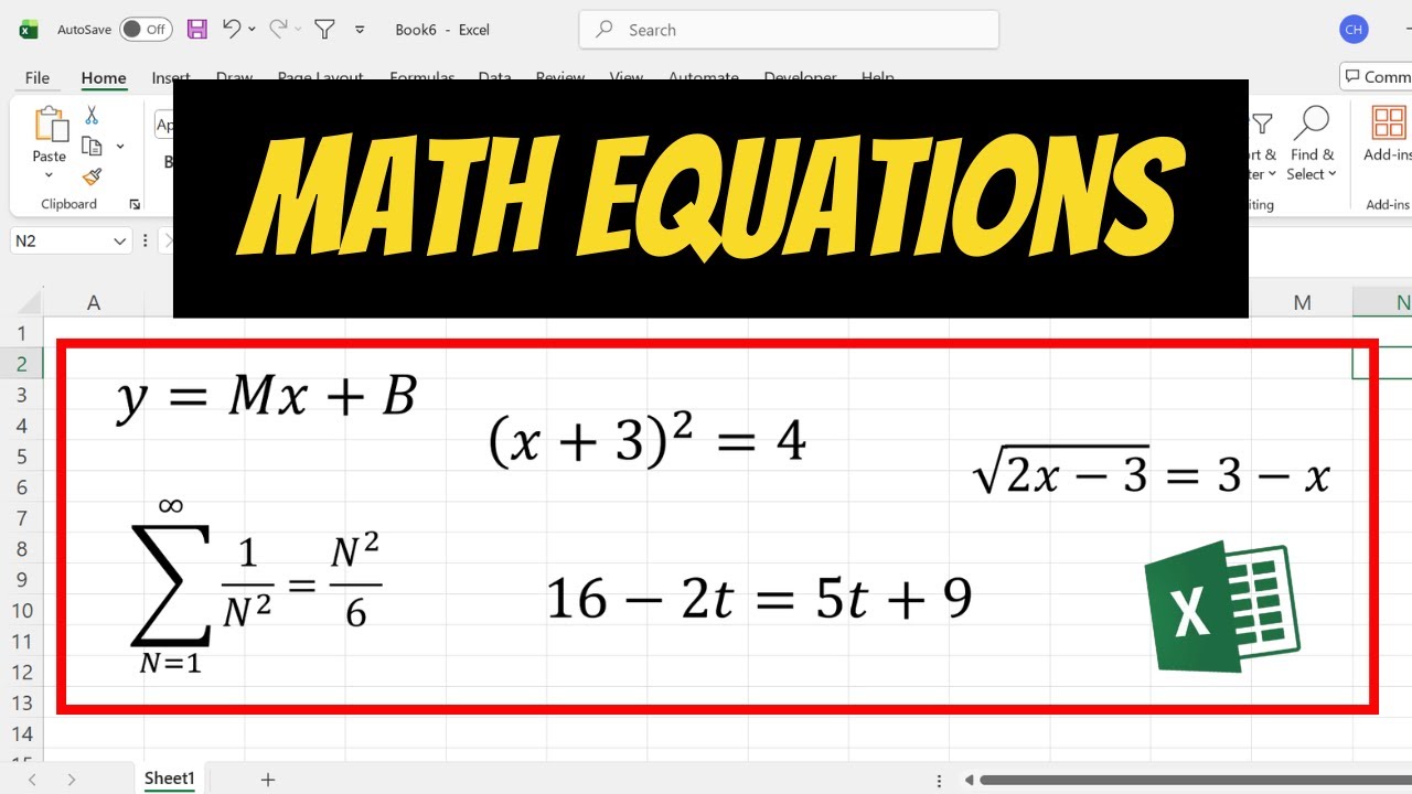 How To Insert Math Equations In Excel - YouTube
