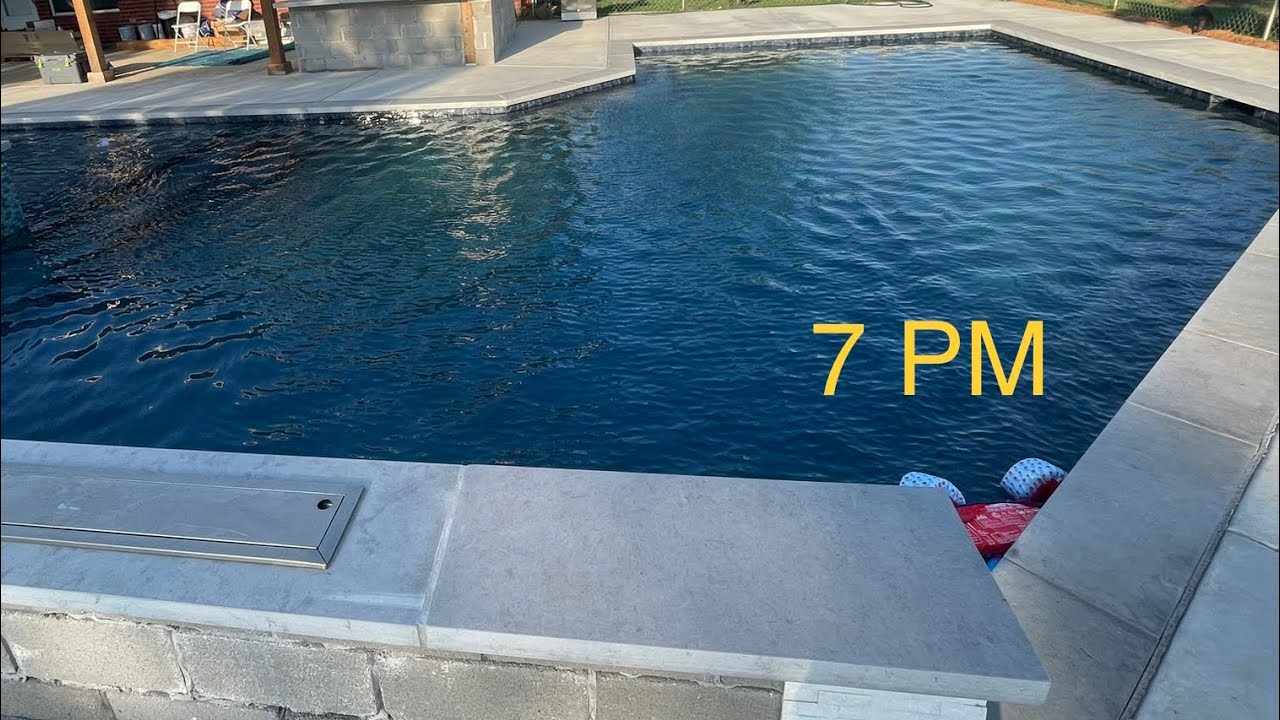 How Majestic isle crystal stones Pool pebble plaster looks at 3pm in ...