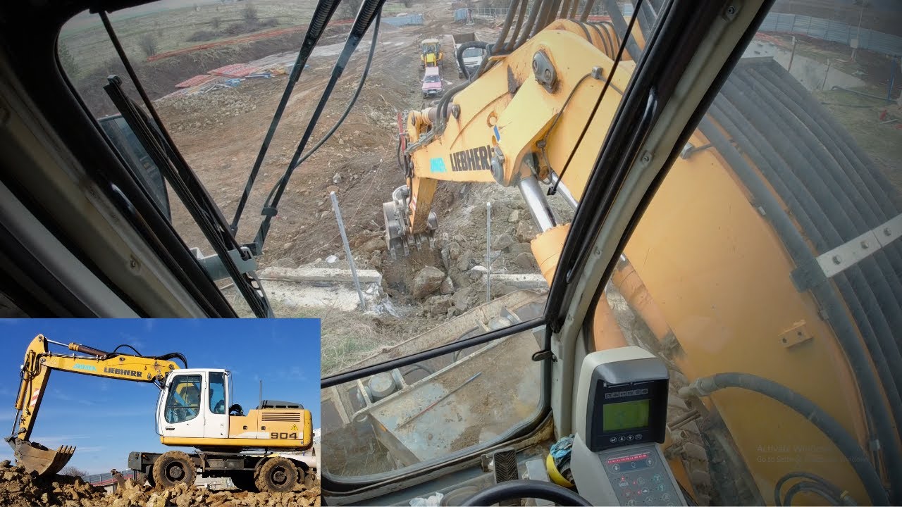 Operator Cab View | LIEBHERR 904 Excavator Digging Trench In Rock - YouTube