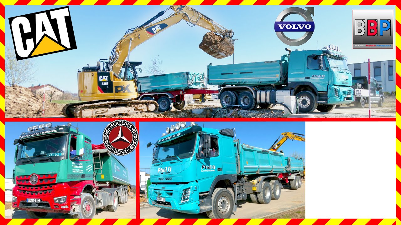 CAT 325F & Volvo, Mercedes Kipper, Winnenden, 2025. # ...