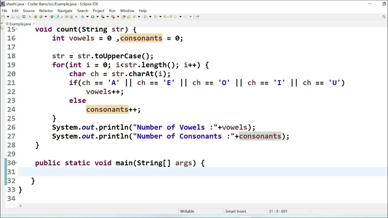 How To Count Number Of Vowels And Consonants In A String In Java String In Java Youtube