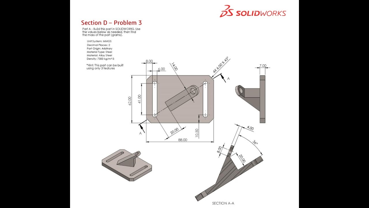 Solidworks CSWA Exam Practice | PART MODELLING | Section D - 3 - YouTube