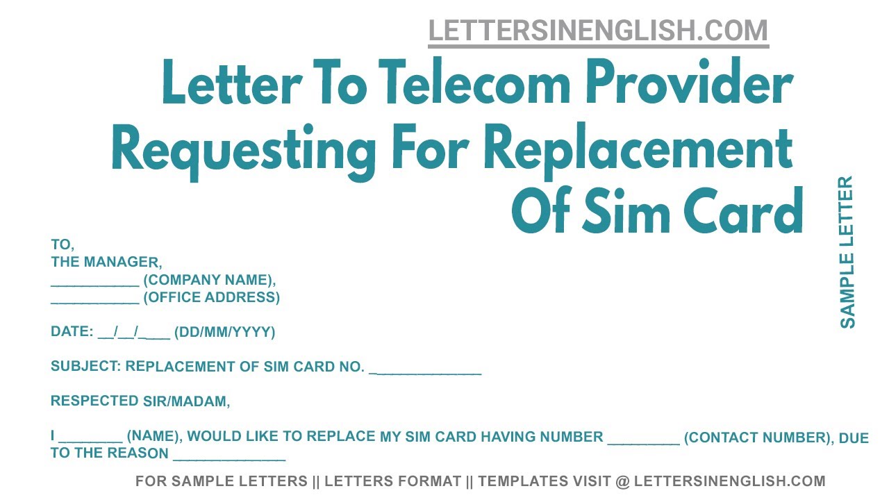 Letter To Telecom Provider Requesting For Replacement Of Sim Card - YouTube