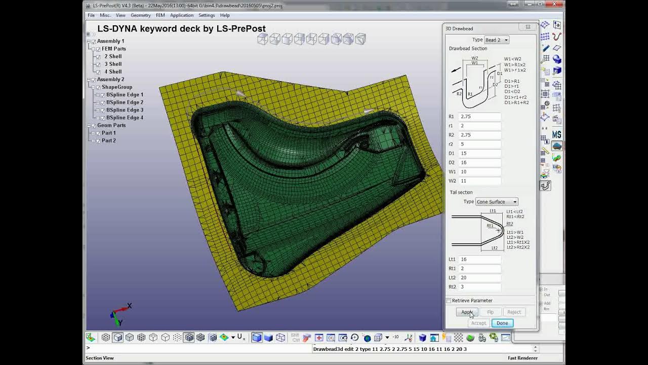 LS-PrePost Drawbead Generation with Multiple Sections - YouTube