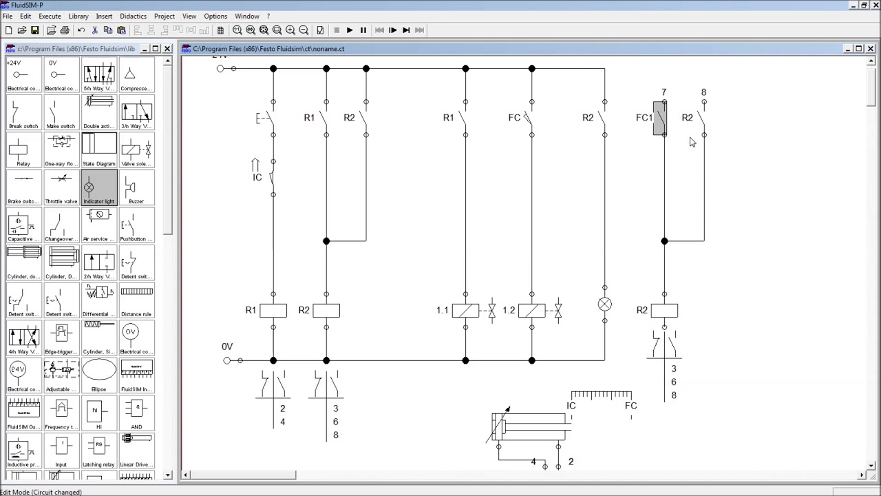 Electroneumática en Fluidsim 13 Circuito A+ / A- con lámparas y ...