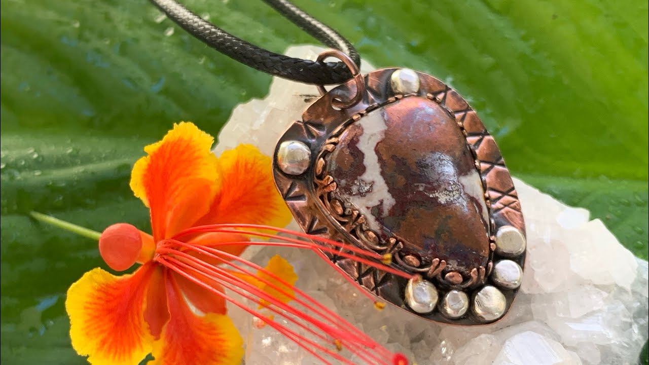 RARE Copper Agate Mixed Metal Pendant - YouTube