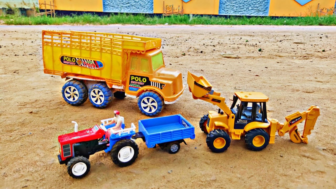 Toy JCB 3DX And Mahindra Tractor Loading tata truck video JCB video ...