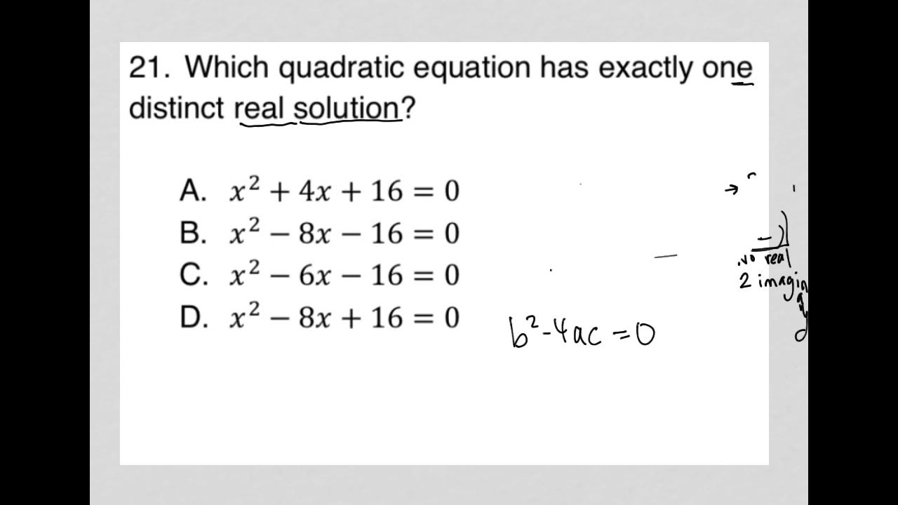 Which quadratic equation has exactly one distinct real solution? - YouTube