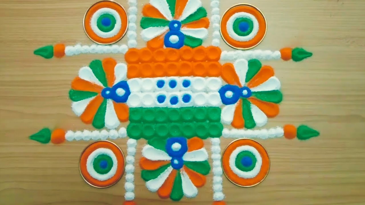 TRICOLOUR INDEPENDENCE DAY RANGOLI | Rangoli decorations ideas | Easy ...