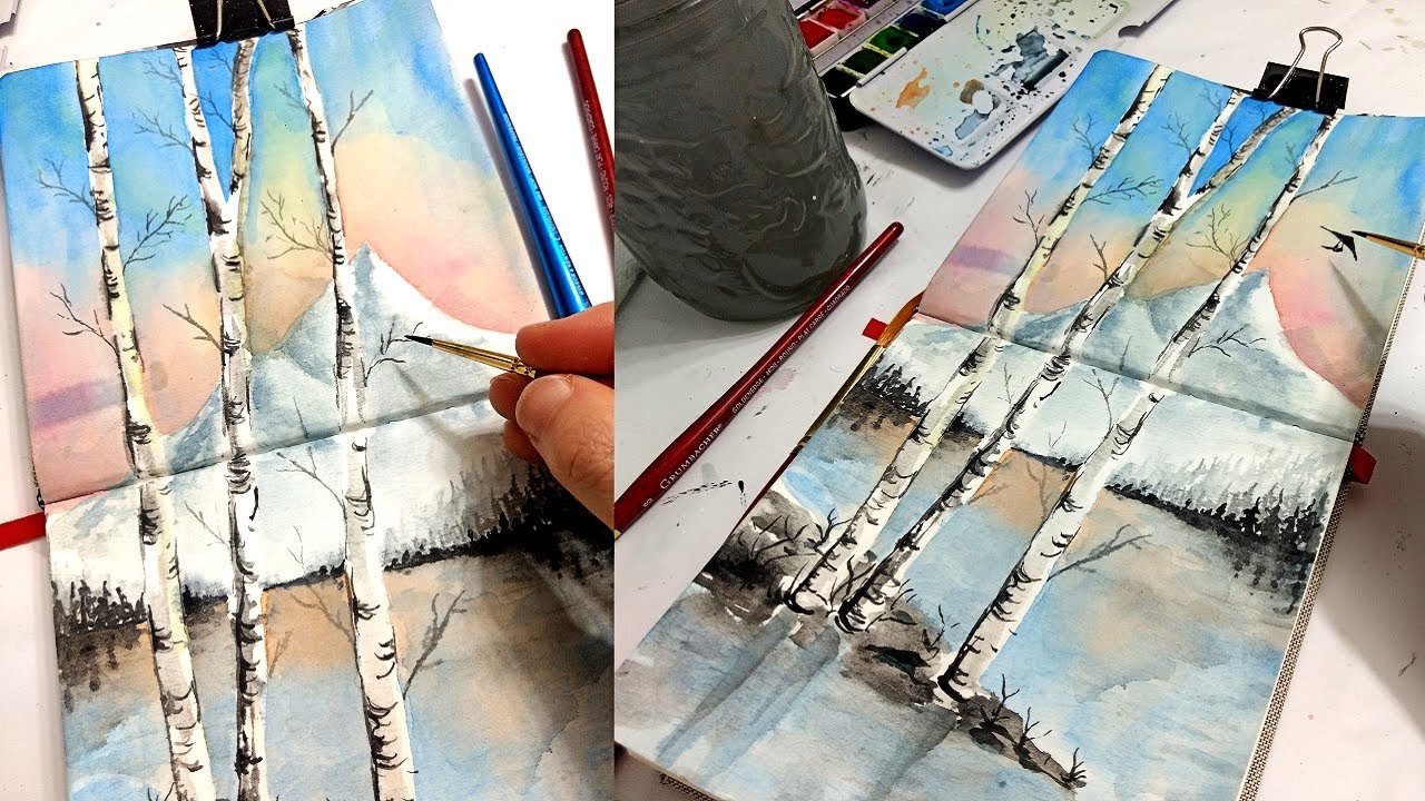 Step by step beginner Watercolor Winter tutorial & Easiest mountain ...