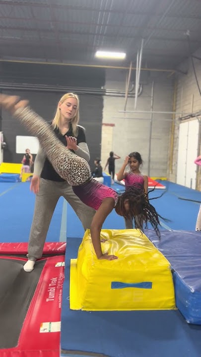 tumble track-donkey kicks to handstand to splat, beginner, showcase ...