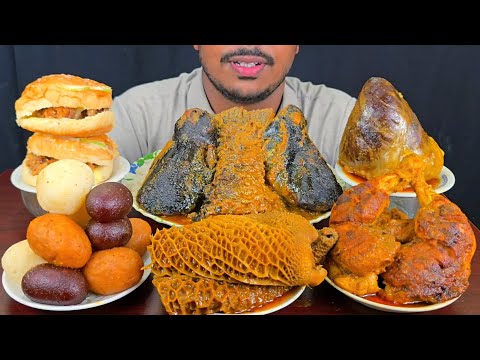 Eating Spicy Pangas Fish Curry, Chicken Leg, Beef Heart, Beef Boti, Burger With Rice | Asmr Mukba...