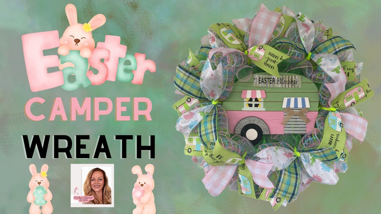 How to Make a Camper Mesh and Ribbon Spring Wreath, Easter Home Decor ...