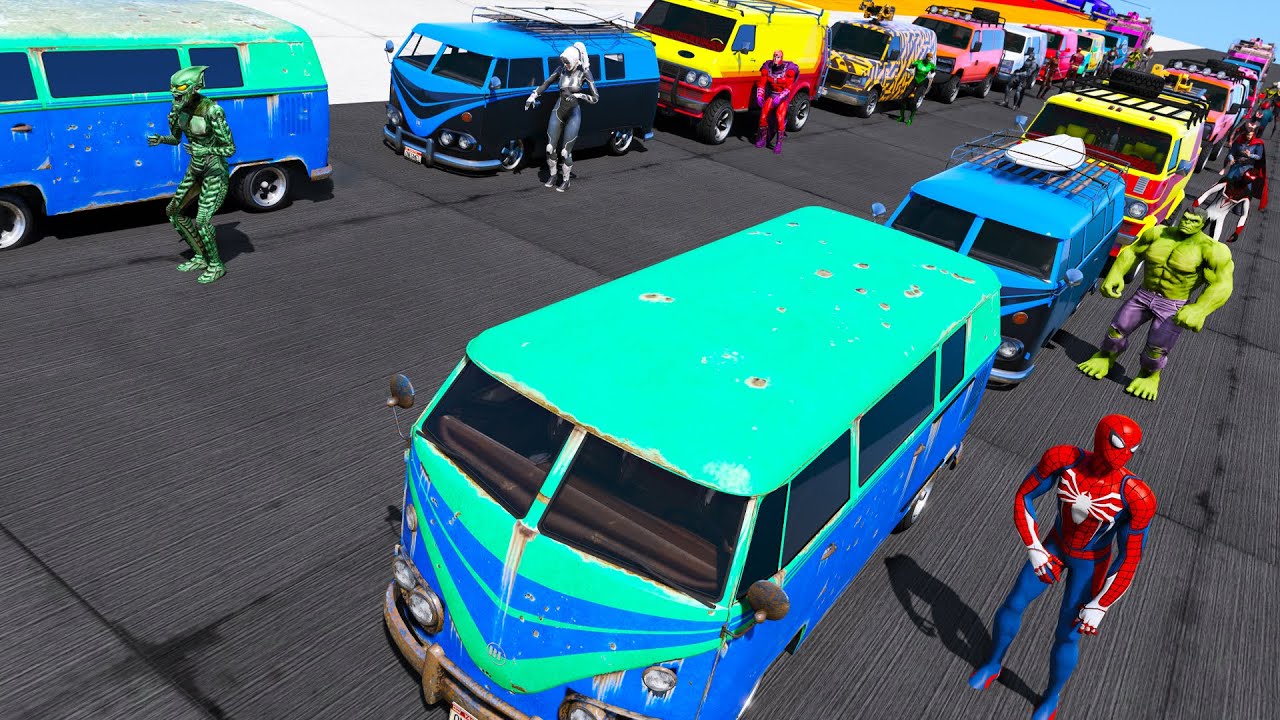 Epic Superhero Vans Take on a Mega Ramp! Test Drive and Drag Race ...