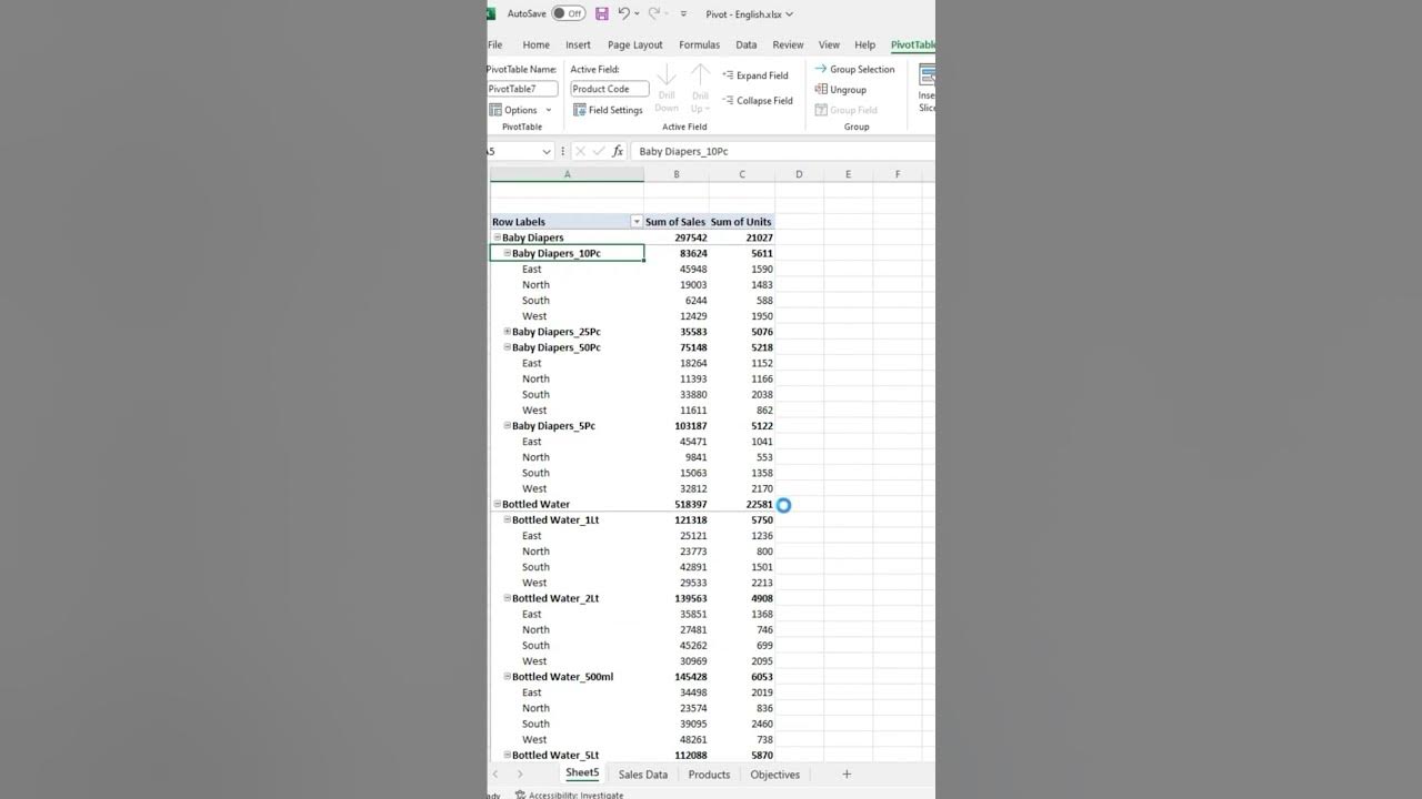 Pivot Table Tips : Expanding & Collapsing Fields In A Pivot Table - YouTube