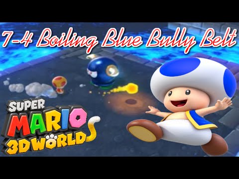 Super Mario 3D World 100% - 7-4 | Boilig Blue Bully Belt - YouTube