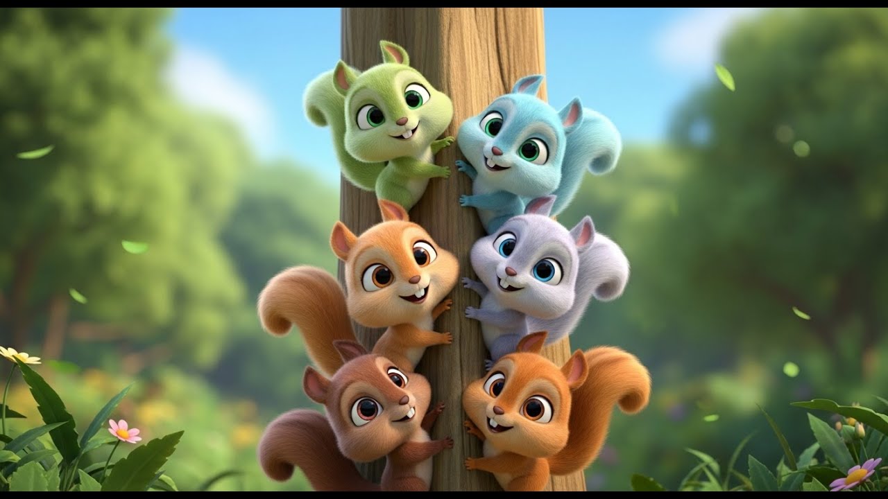 Five Little Baby Squirrels Climb Climb Climb | Nature Song & Counting ...